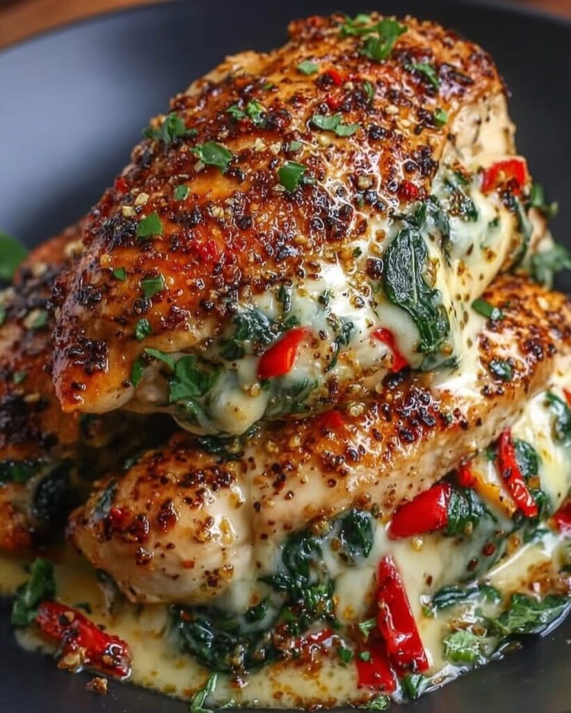 Roasted Red Pepper, Spinach & Mozzarella Stuffed Chicken